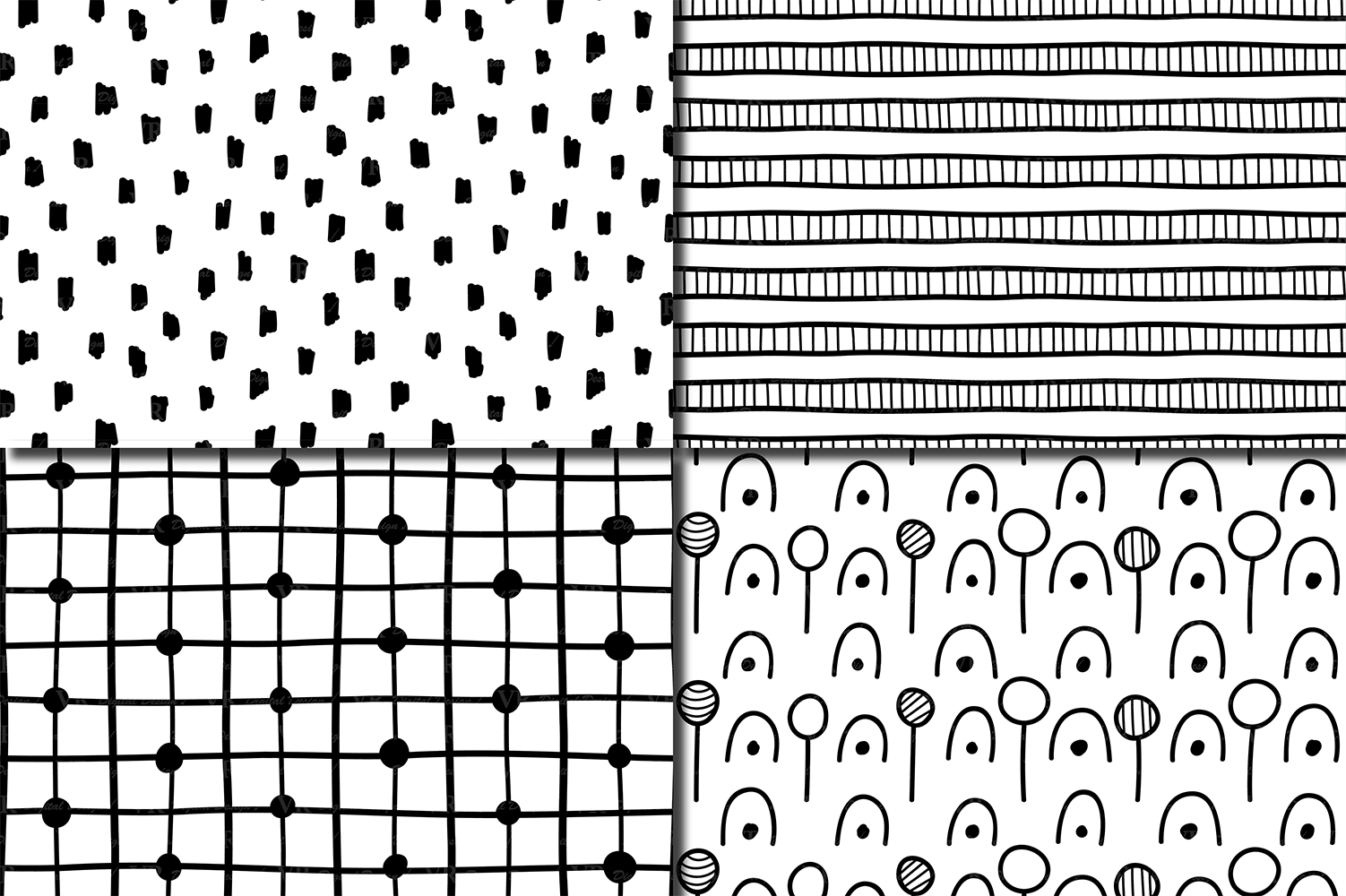 Black and White hand drawn seamless doodle digital papers (217937 ...