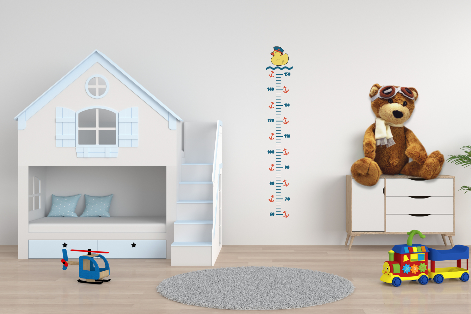 Children measure height rulers