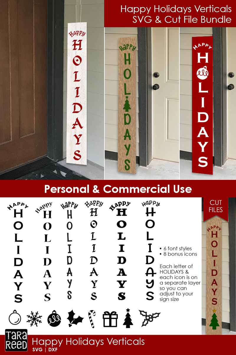 Happy Holidays Vertical Sign Bundle (80957) | Cut Files | Design Bundles