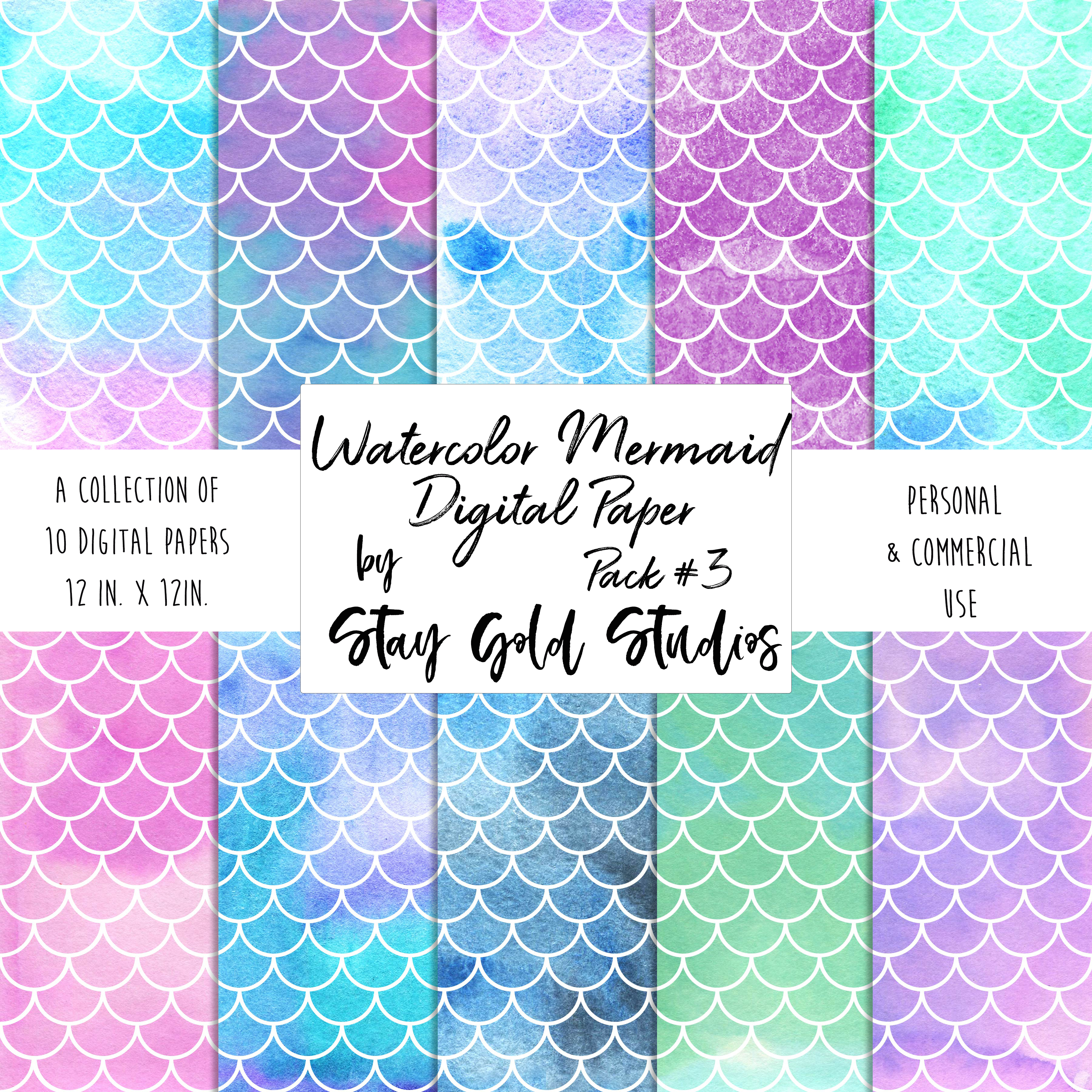 Watercolor Mermaid Patterns - Pack #3