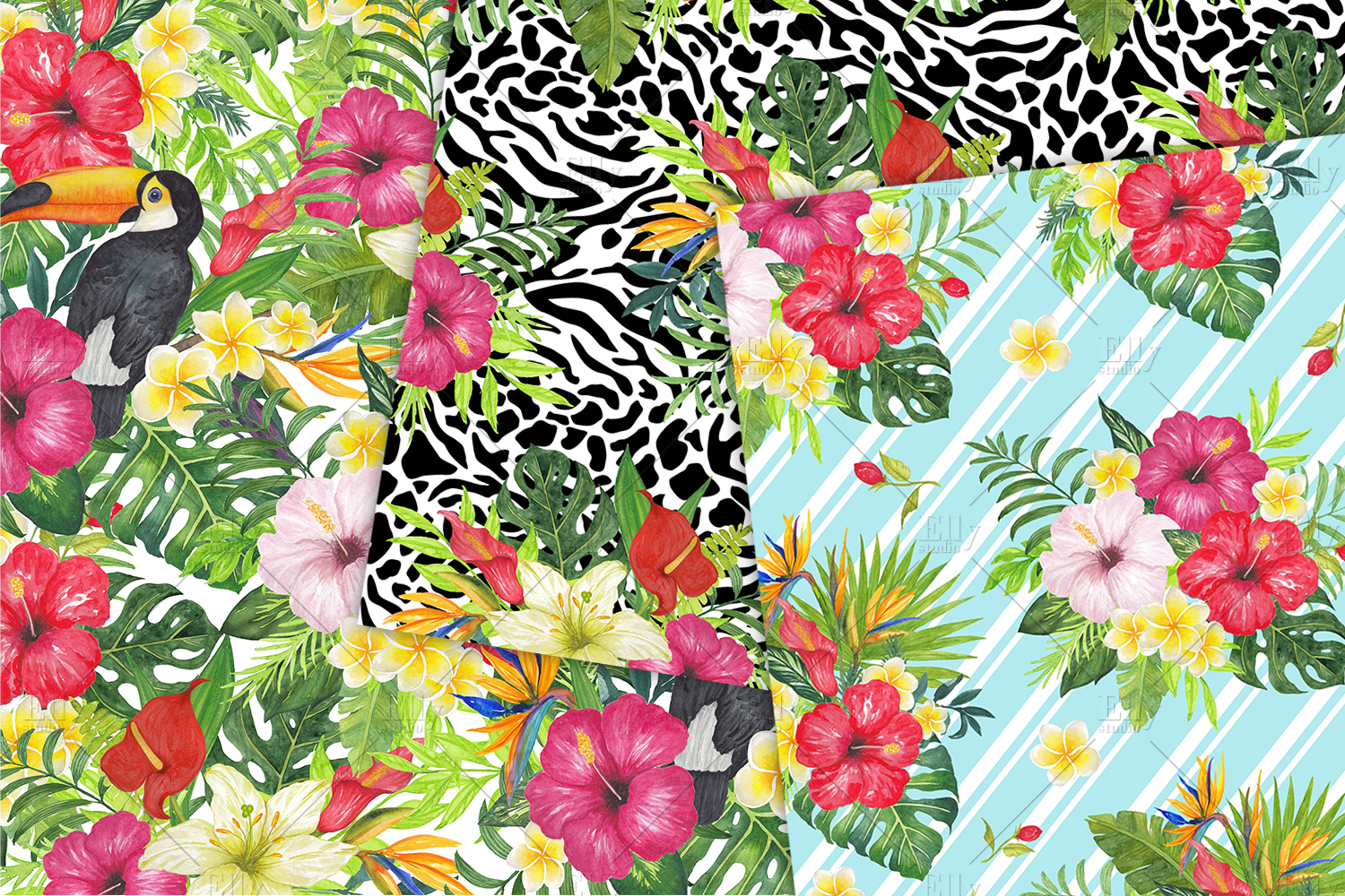 Tropical floral digital paper pack, Summer digital paper (122841 ...
