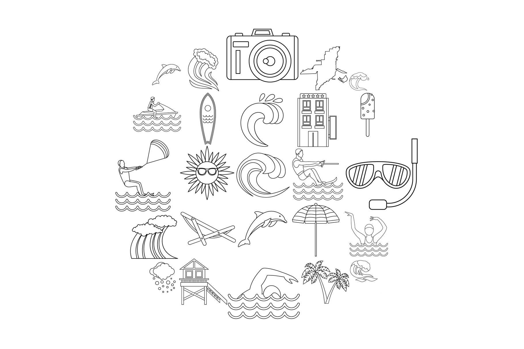 Insular icons set, outline style