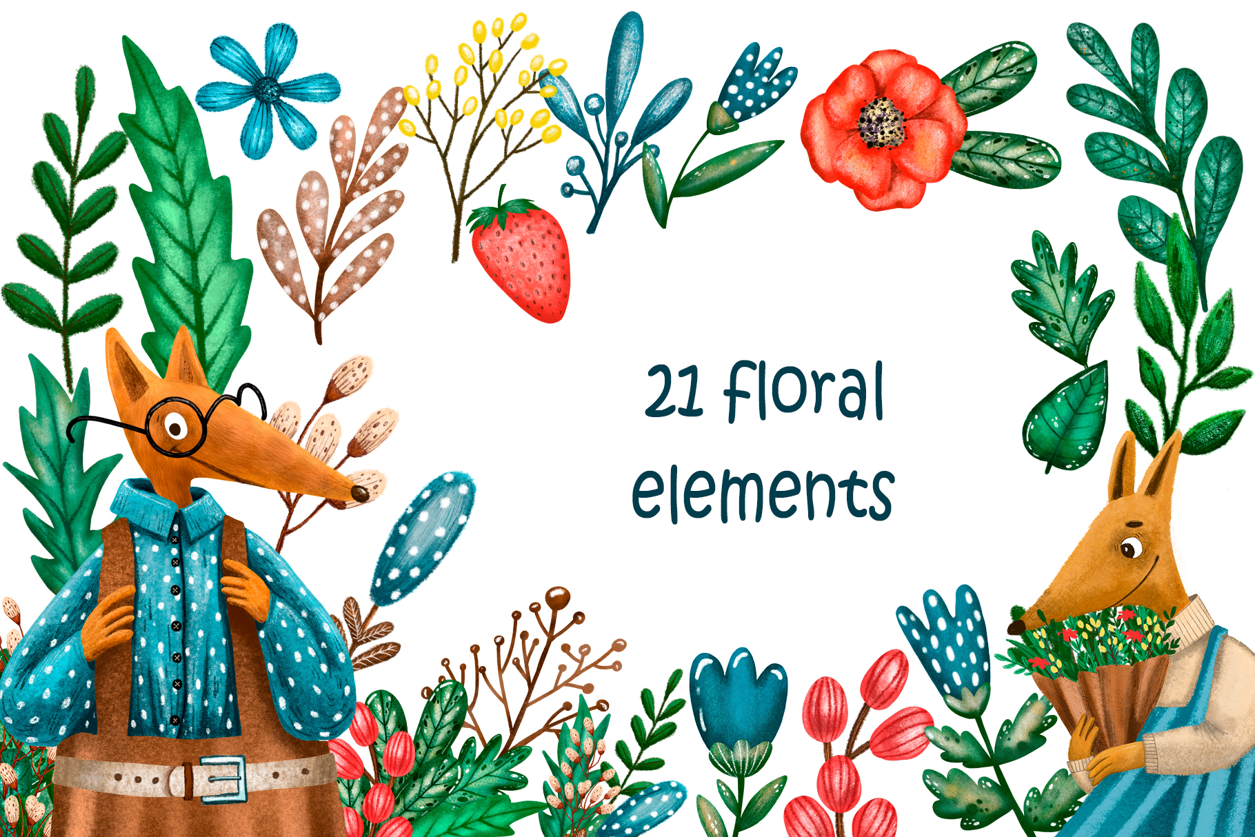 Cute Fox Family - Clip Art Set