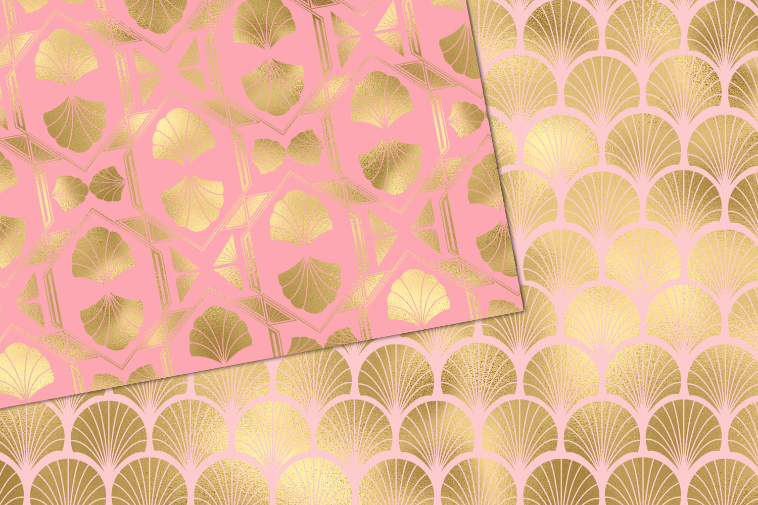Pink and Gold Art Deco Digital Paper (336598) | Patterns | Design Bundles