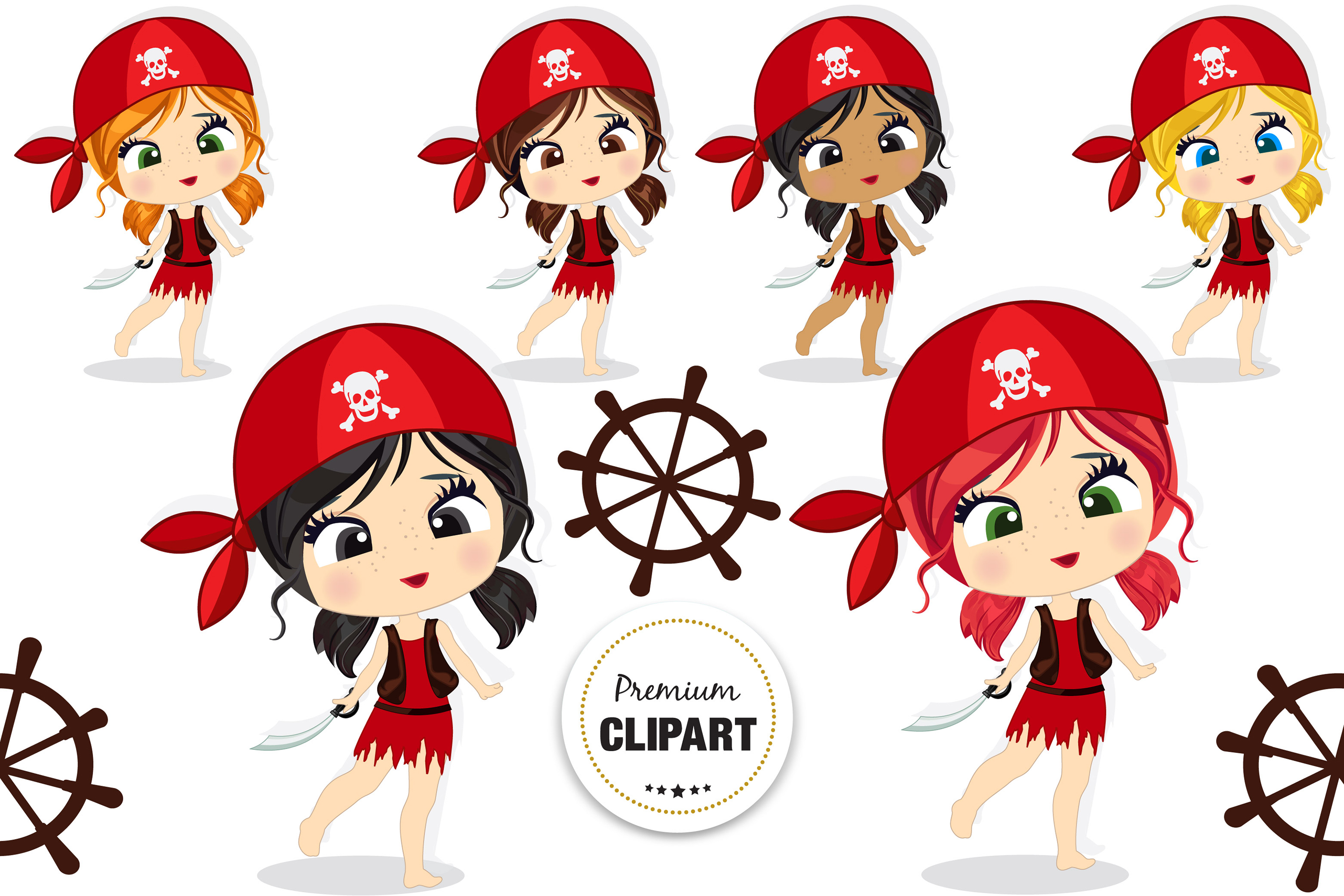 Pirate clipart, Pirate girl illustrations (278534) | Illustrations ...