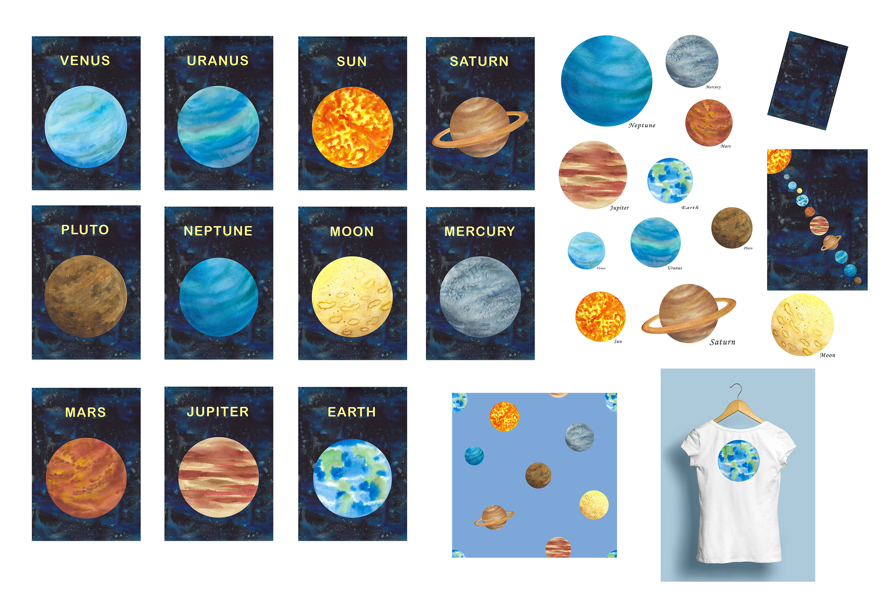 Watercolour planets and galaxy backgrounds, hand painted (159796 ...