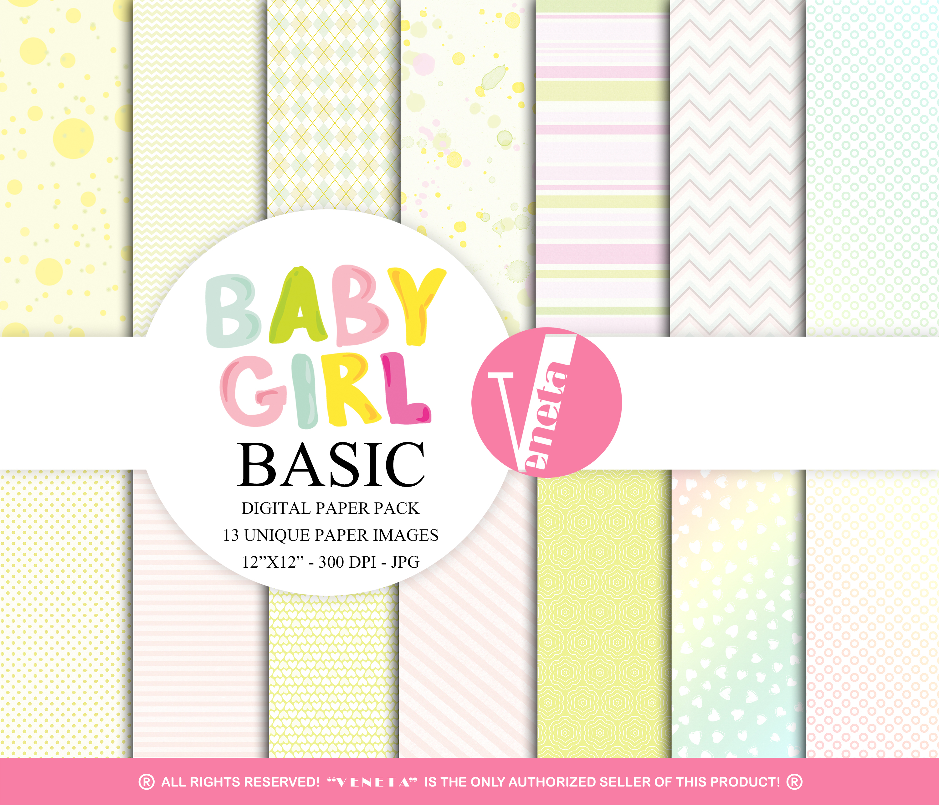 Baby Girl Basic Digital Paper Pack Instant Download Printable Baby Girl ...
