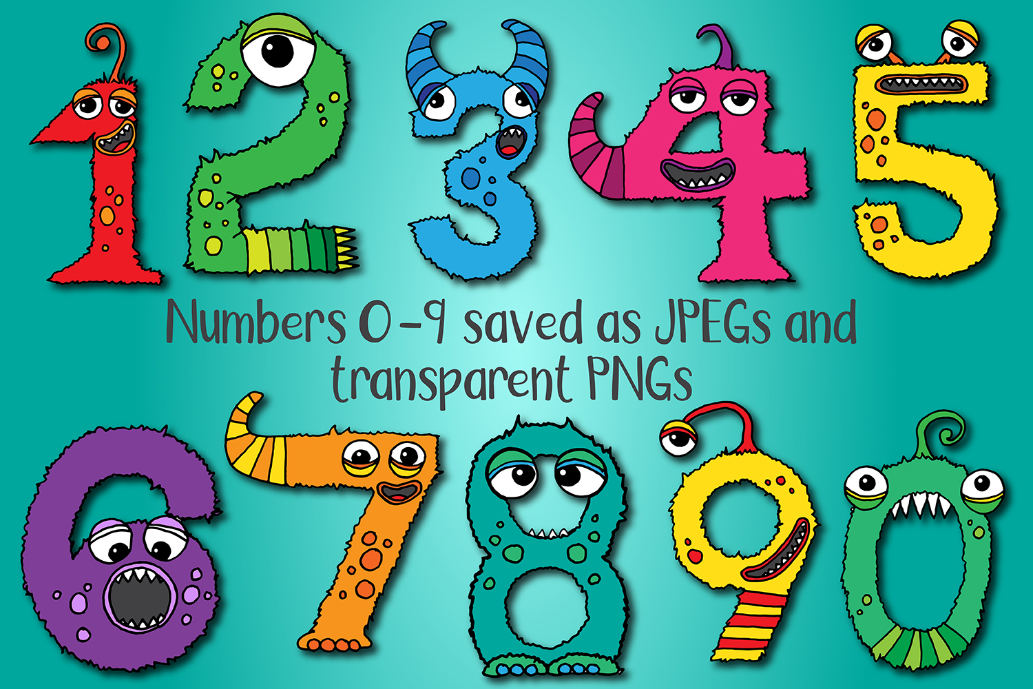 Furry Monster Numbers Hand Drawn Illustrations Clipart (281687 ...