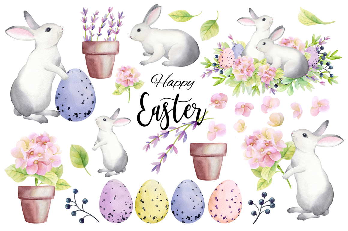 Happy Easter! Watercolor set. (73278) | Illustrations | Design Bundles