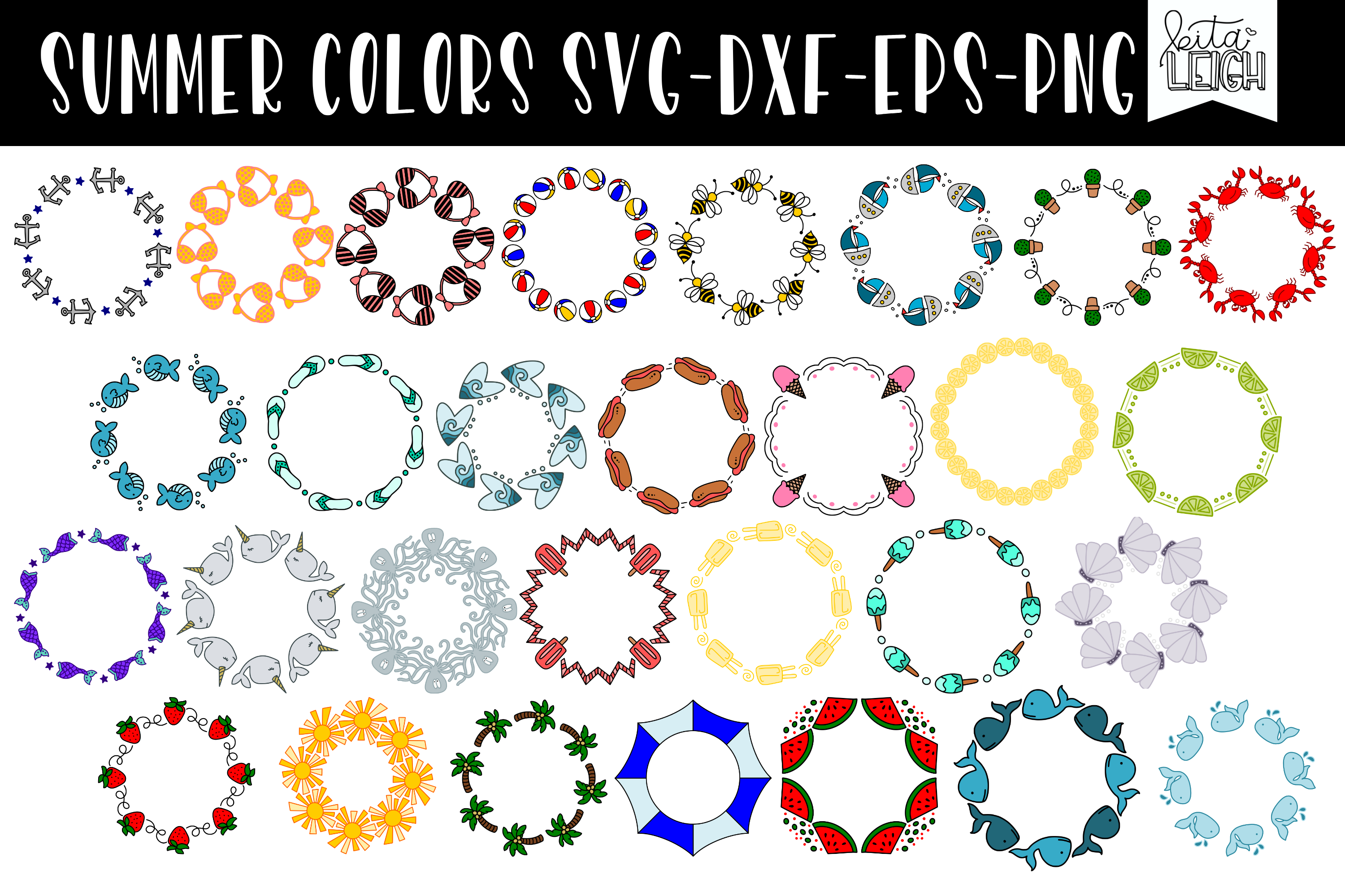 29 Hand Drawn Summer Monogram Doodle Frames Bundle (258929 ...