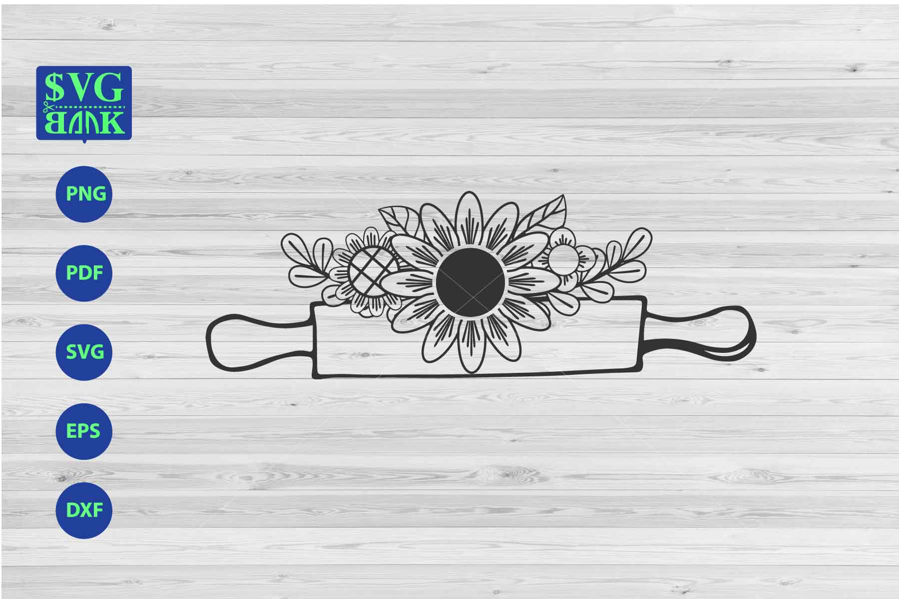 bread roller svg, rolling pin with flower svg cut file