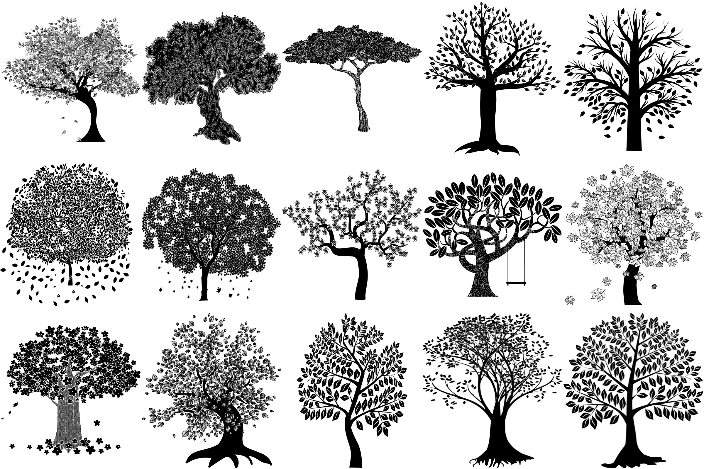 Tree Doodles & Silhouettes AI EPS Vector & PNG