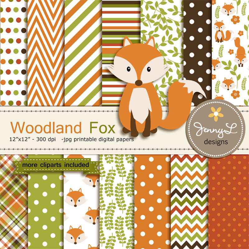 Fox Digital Papers and clipart SET (81942) | Backgrounds | Design Bundles