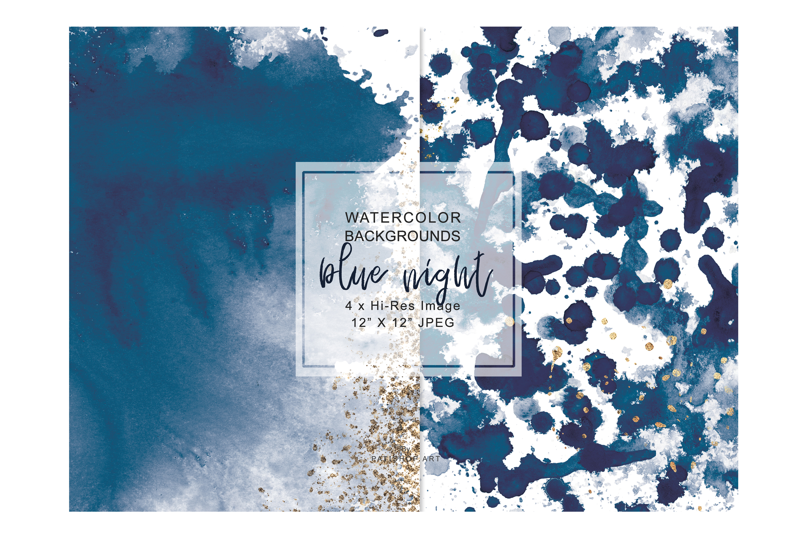 Hand Painted Watercolor Navy Blue Backgrounds 12'x12'