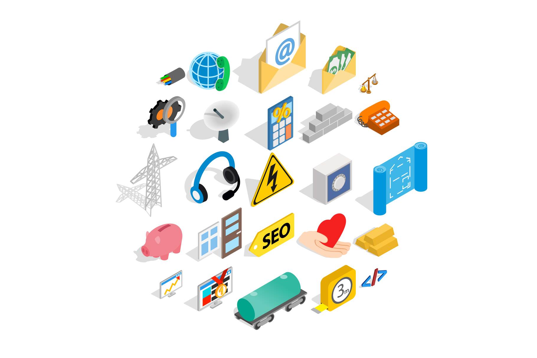 Commercial activity icons set, isometric style