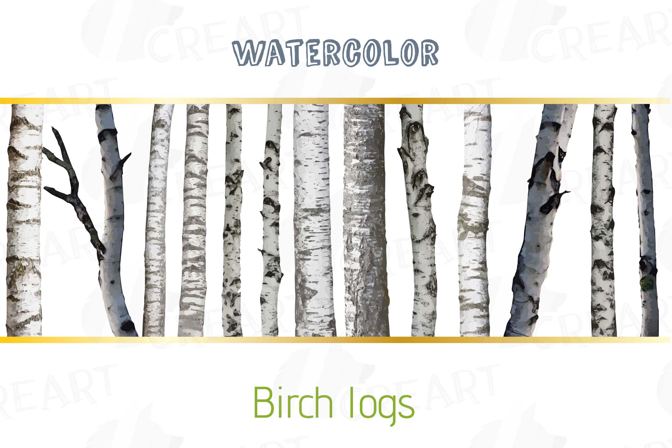 Watercolor Birch Tree Clip art, leaves greenery, trunk decor (182774 ...