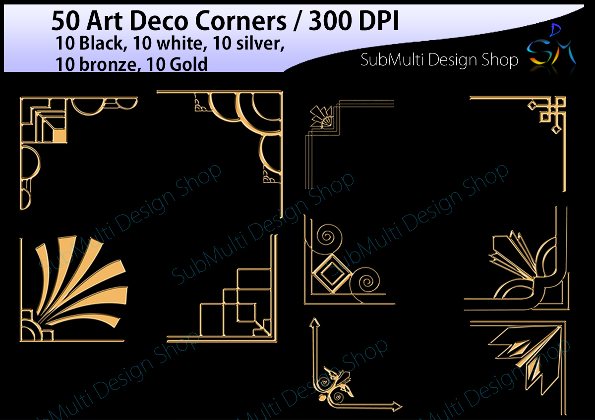 Art deco / art deco corners / art deco corners clipart / art deco digital clipart / vector art ...