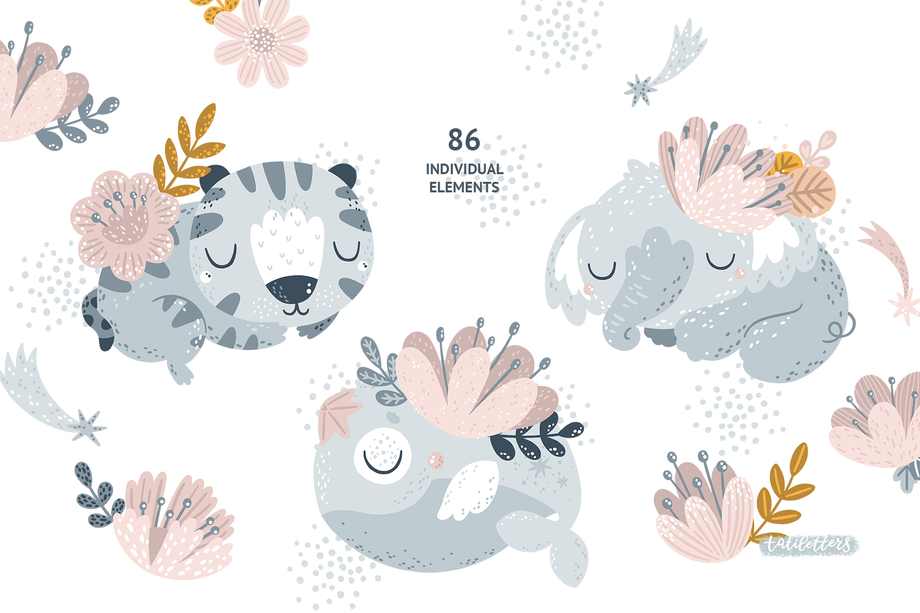 Sleeping Baby Animals Clipart and Patterns