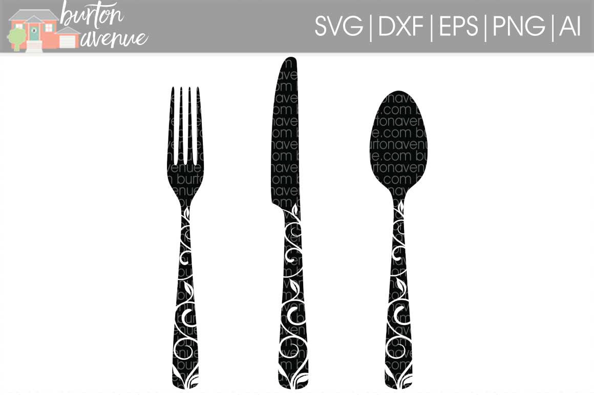 Decorative Cutlery cut File - SVG DXF EPS AI JPG PNG (35222) | SVGs ...
