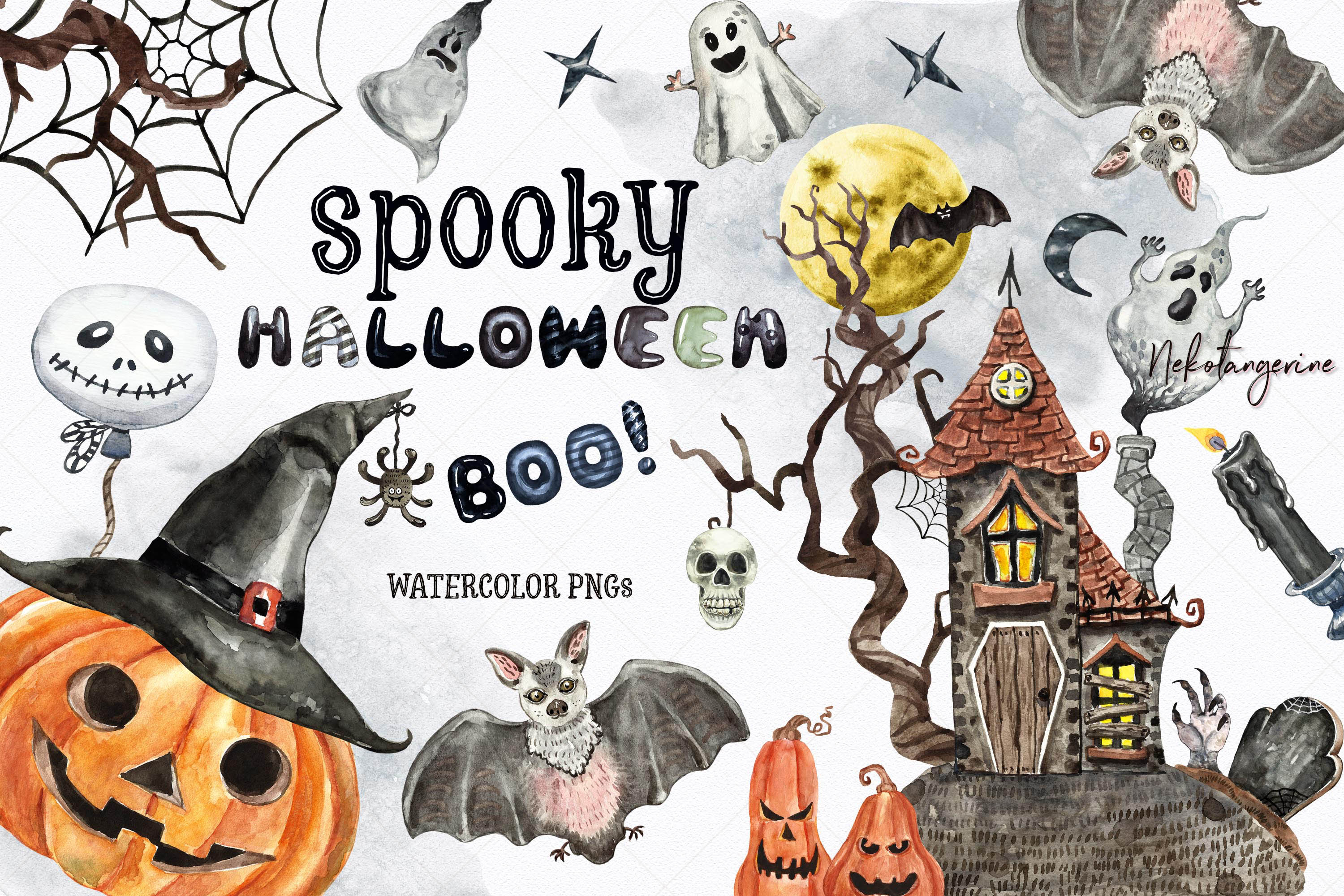 Watercolor Halloween Spooky Creepy Clipart