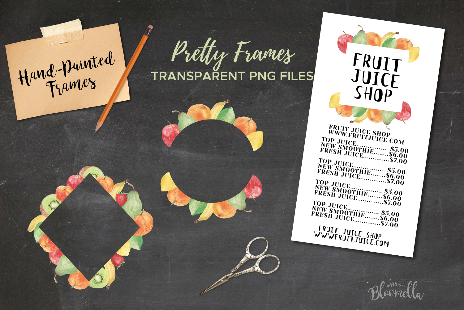 Fruit Watercolor 6 Frames Set Borders Smoothie Juice Fruity