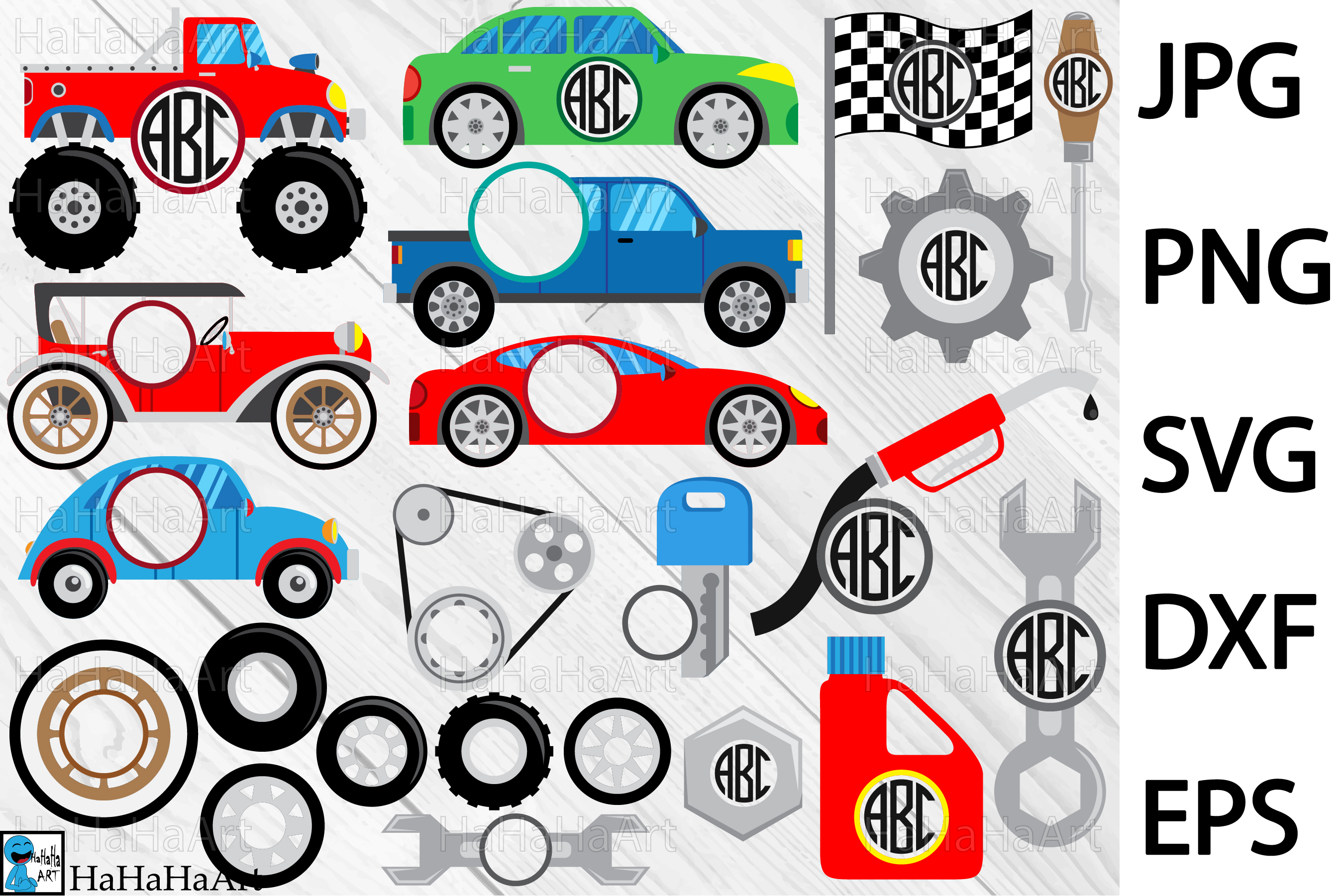 Cars Circle Monogram Designs - Clip art / Cutting Files 112c