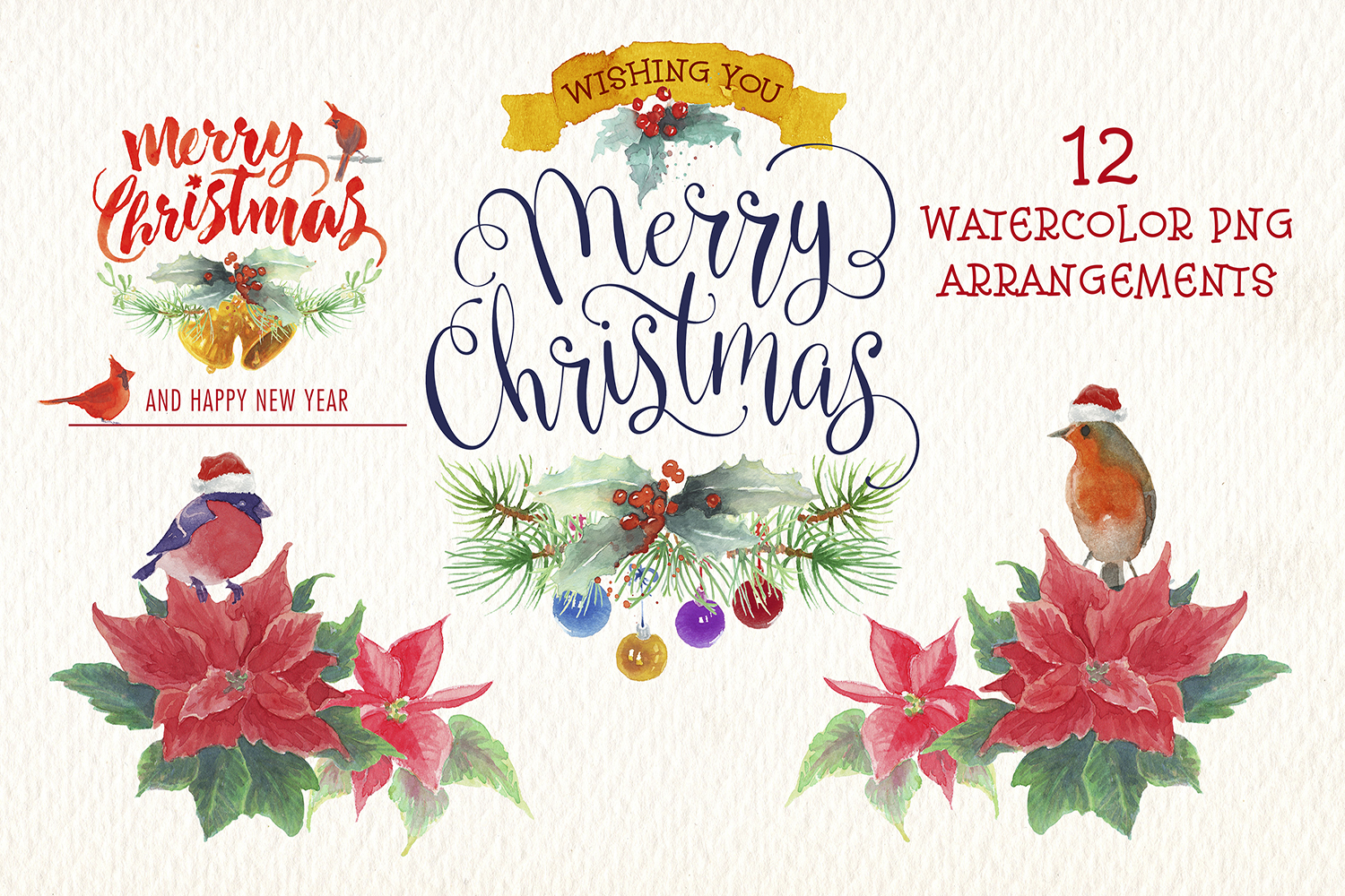 watercolor christmas clipart (101130) | Illustrations | Design Bundles