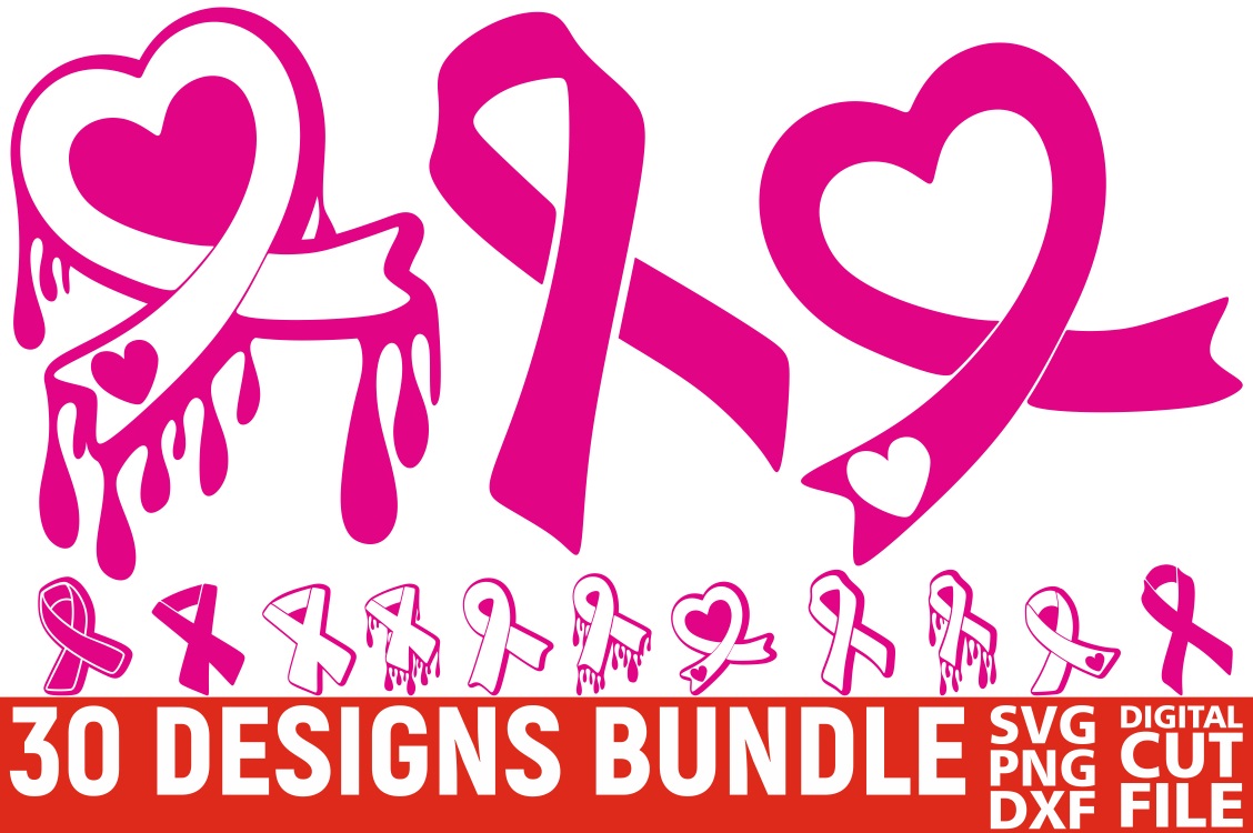 30x Pink Ribbon Bundle svg, Breast cancer, Dripping, Cancer (378238 ...