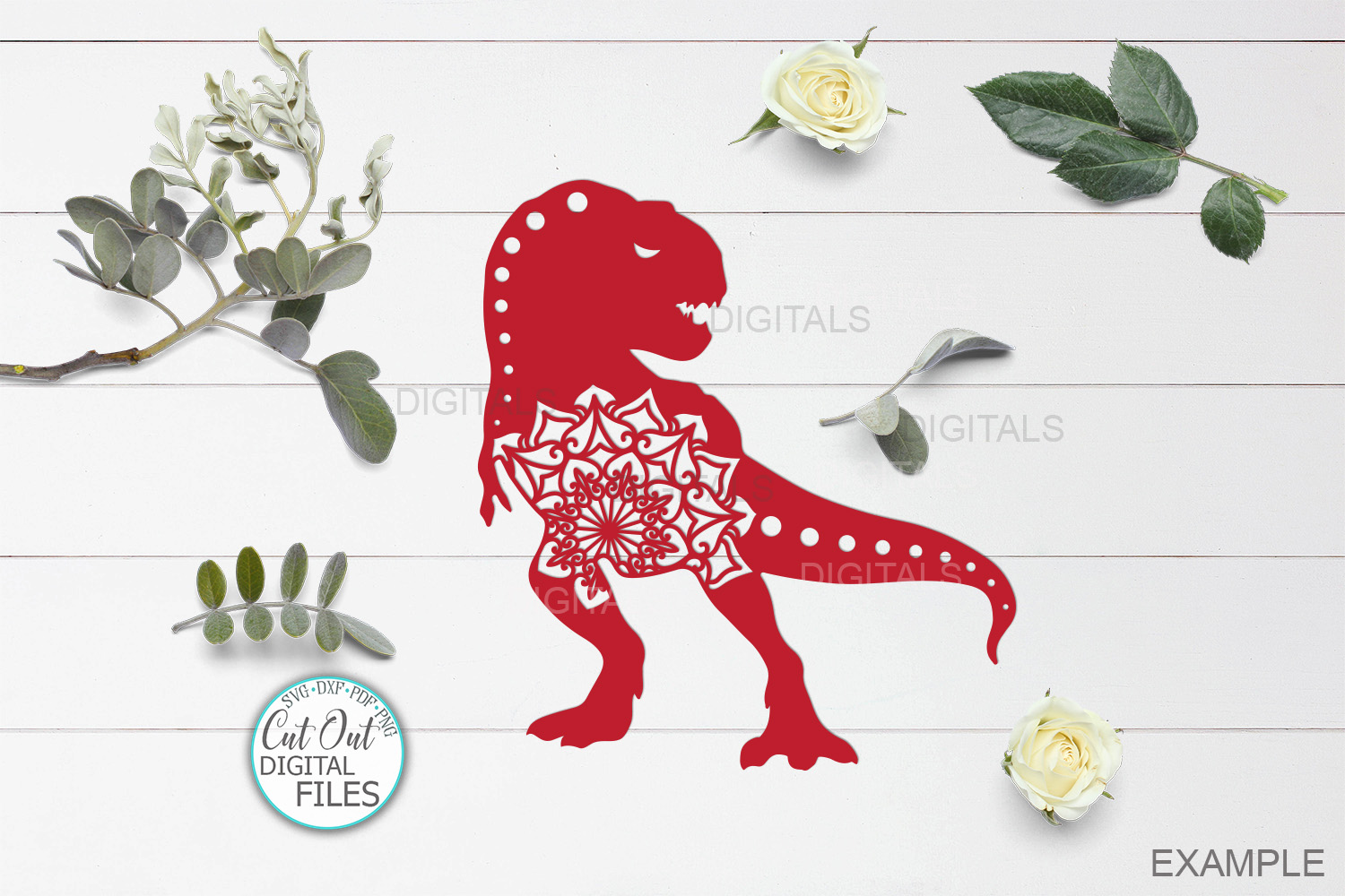 Mandala T rex dinosaurs bundle cut out svg paper laser cut