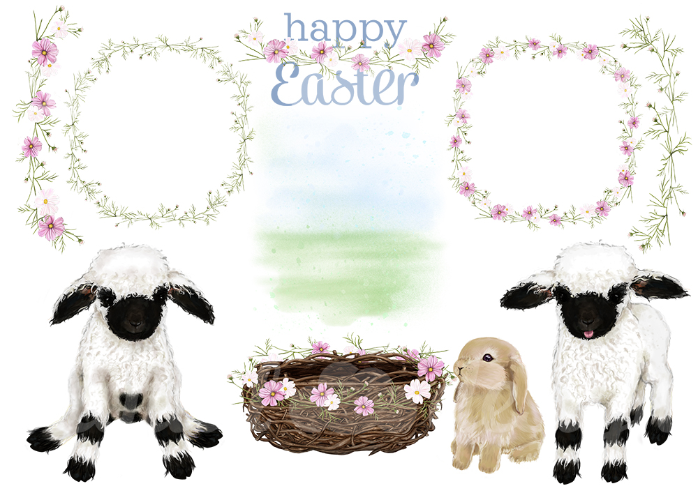 Happy Easter Farm Animals - Clipart (368398) | Illustrations | Design ...