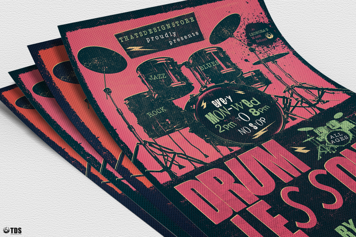 Drum Lessons Flyer Template V2 (14380) | Flyers | Design Bundles