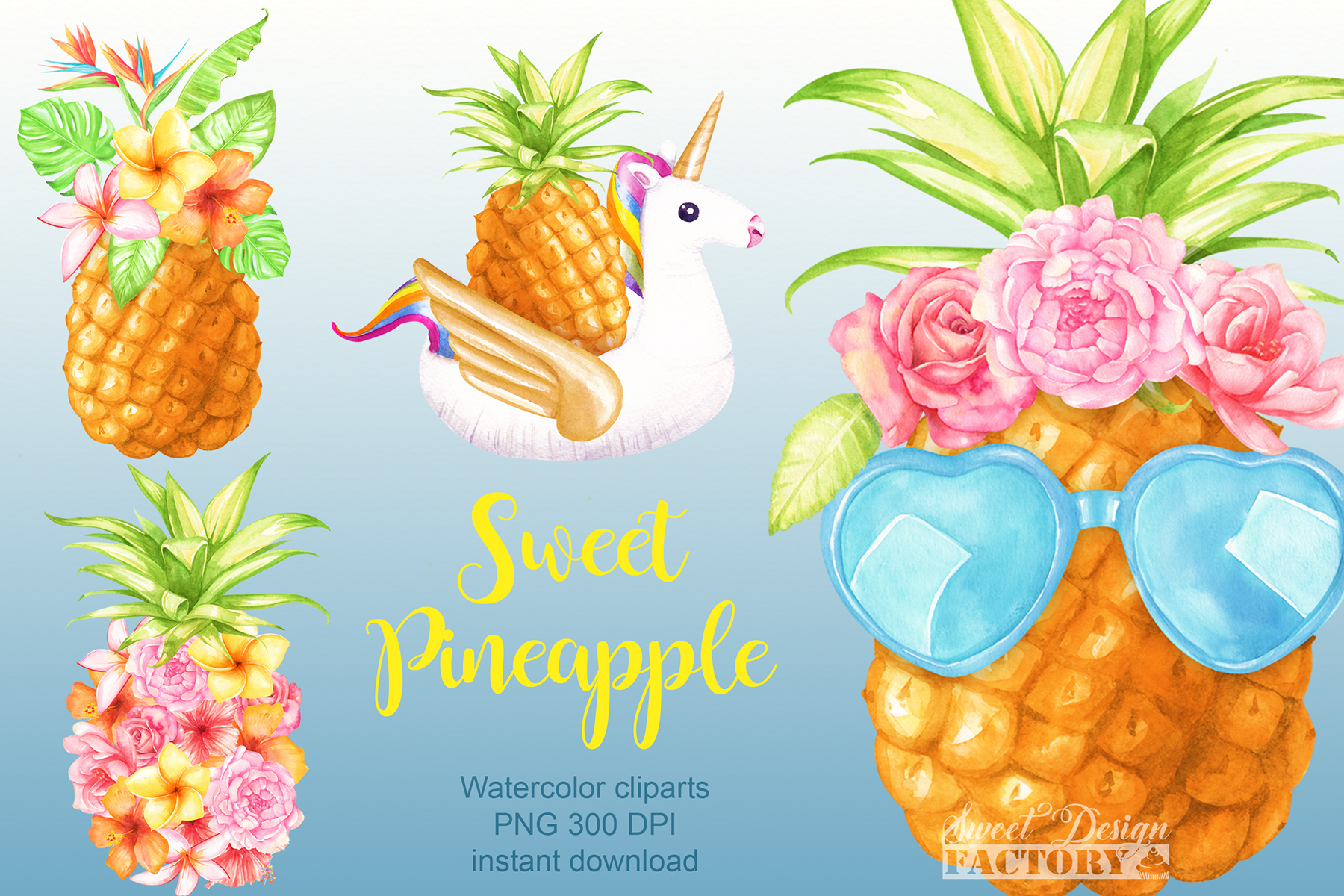 Watercolor pineapple clipart