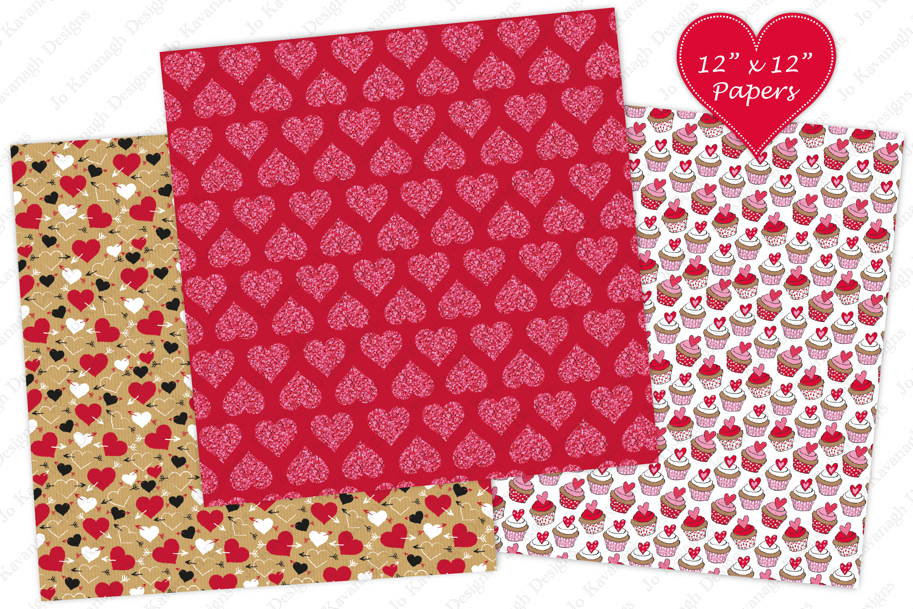Valentine digital papers, Valentine patterns, Hearts