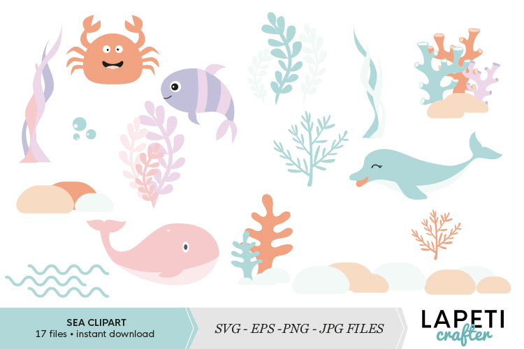 under the sea vector graphics, Ocean creatures clipart set (272586 ...