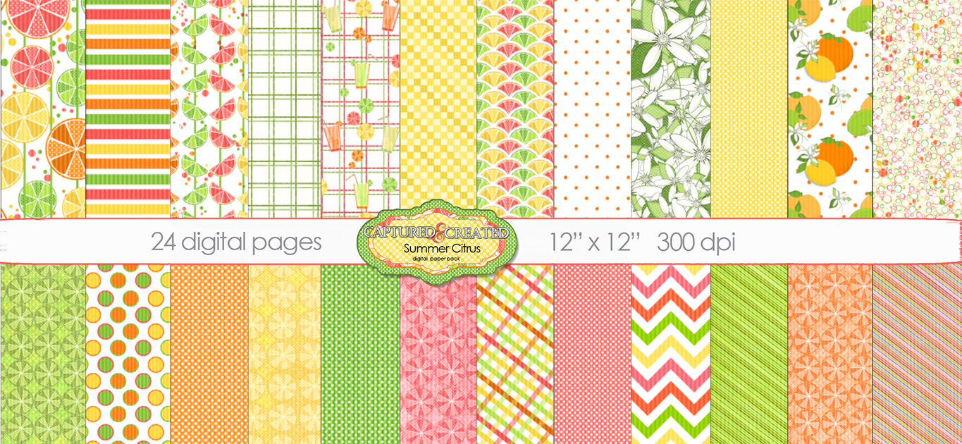 24 Summer Citrus Digital Papers (97757) | Backgrounds | Design Bundles