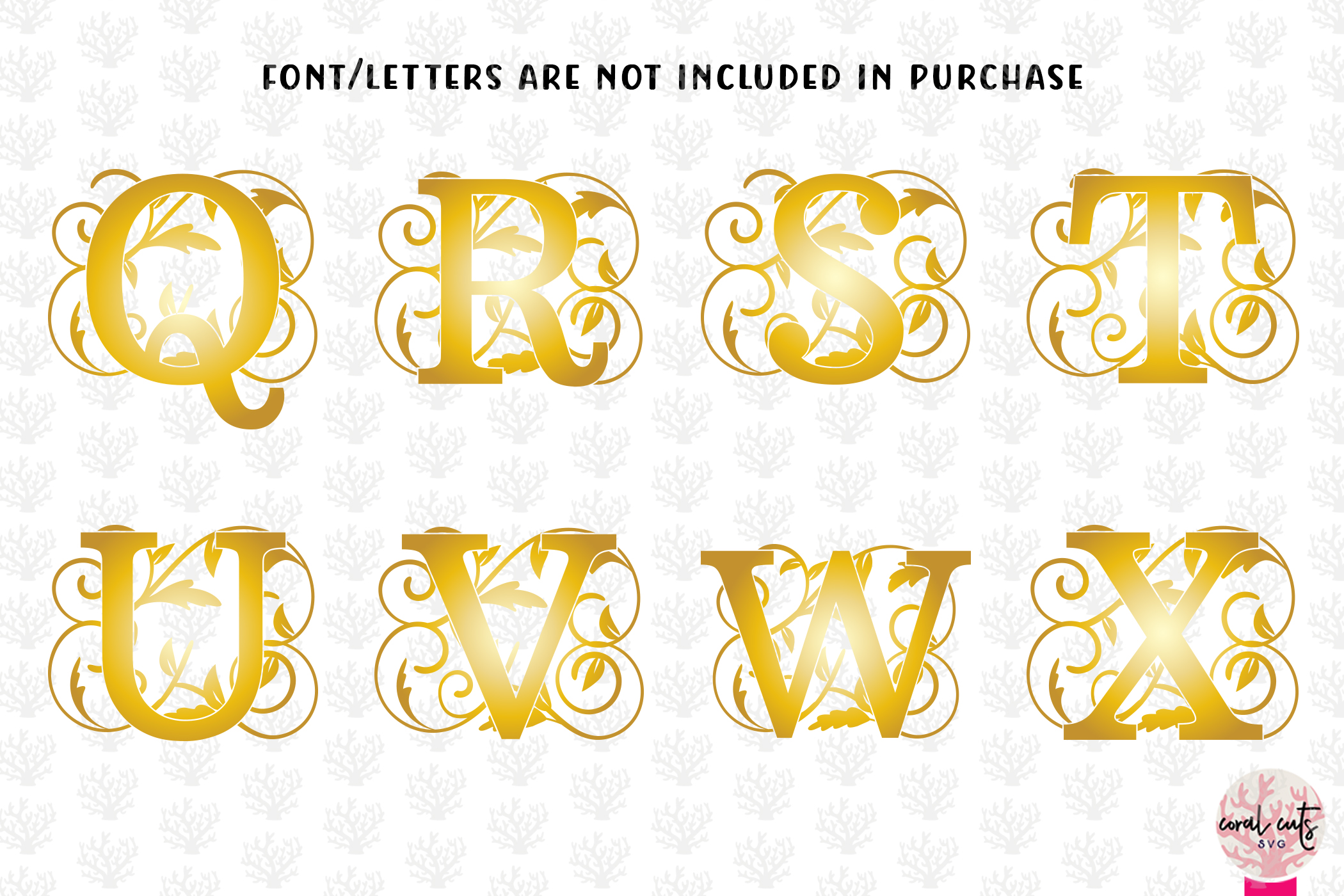 Gold Floral Monogram Alphabet - A to Z Split Monograms