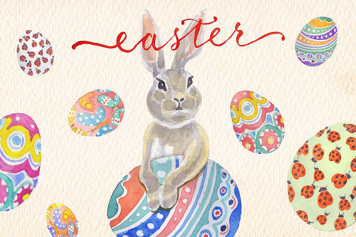 Watercolor easter clipart set