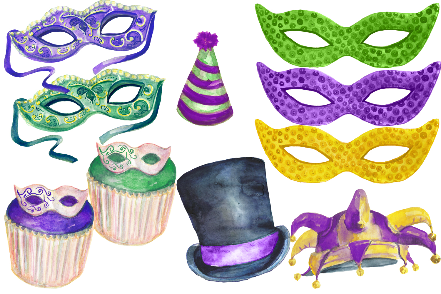 Watercolor Mardi Gras digital clip art (40620) | Illustrations | Design ...