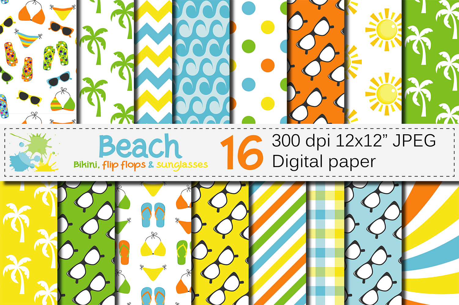 Beach Digital Paper / Summer backgrounds with flip flops, bikini ...