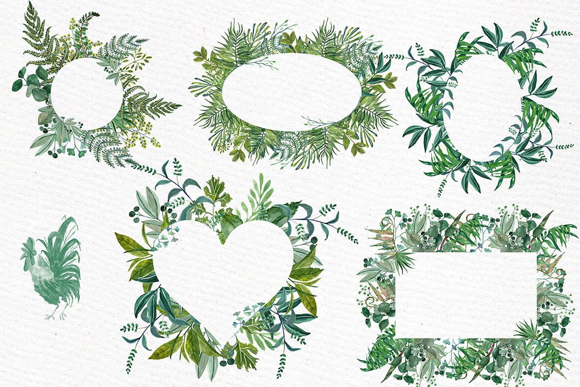 Watercolor Fern Frames clipart