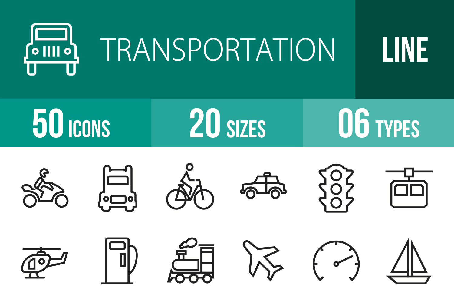 50 Transportation Line Icons