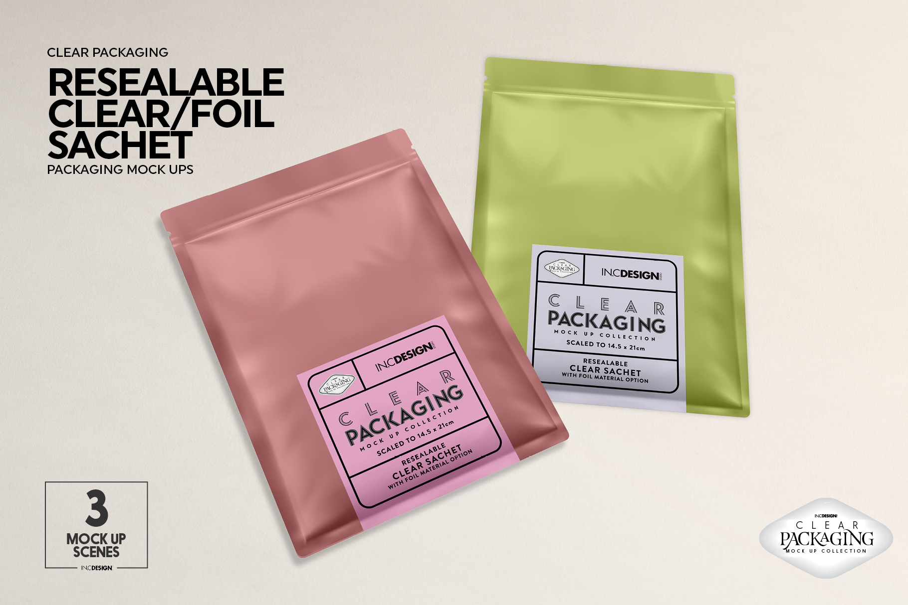 Clear Foil Sachet Packaging Mockup (161940) | Branding | Design Bundles