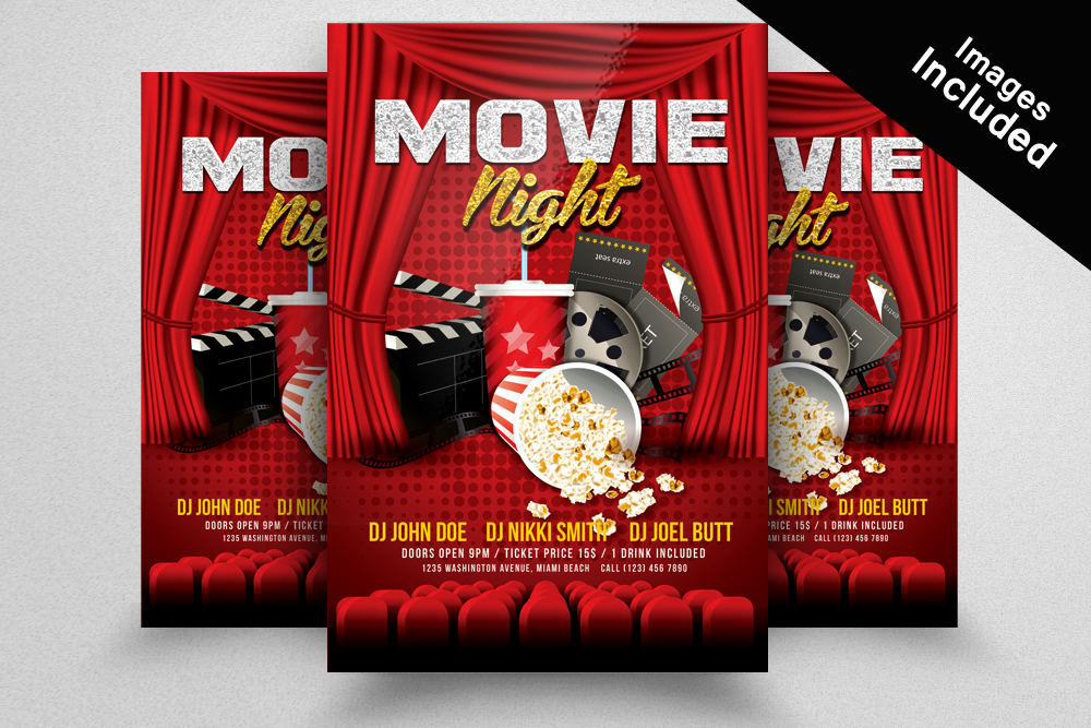 Theater & Movie Night Cinema Flyer (51436) | Flyers | Design Bundles