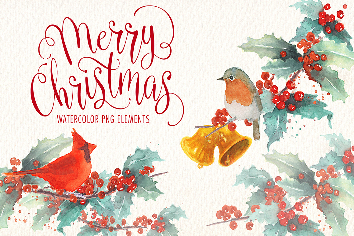 watercolor christmas png elements (66199) | Illustrations | Design Bundles