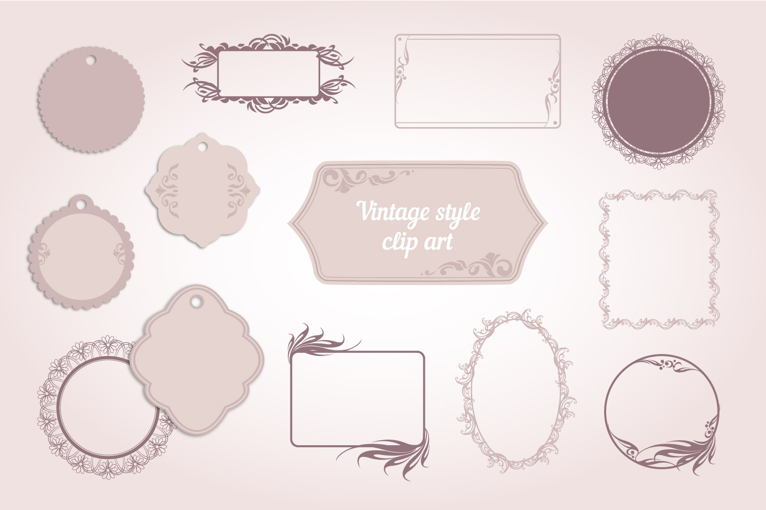 Vintage labels, frames and borders, Vector clip art set