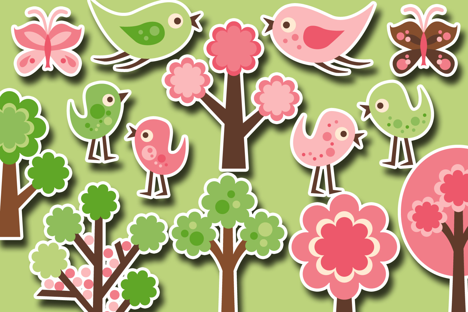 Birds and trees clip art graphics