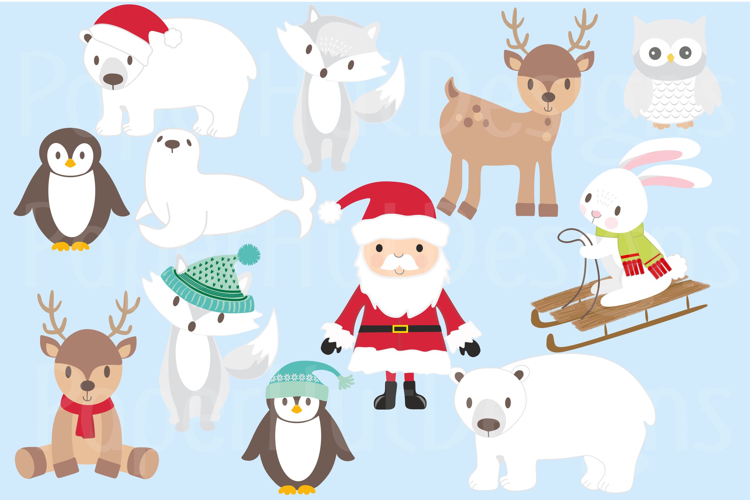 Polar Animals Christmas Clipart