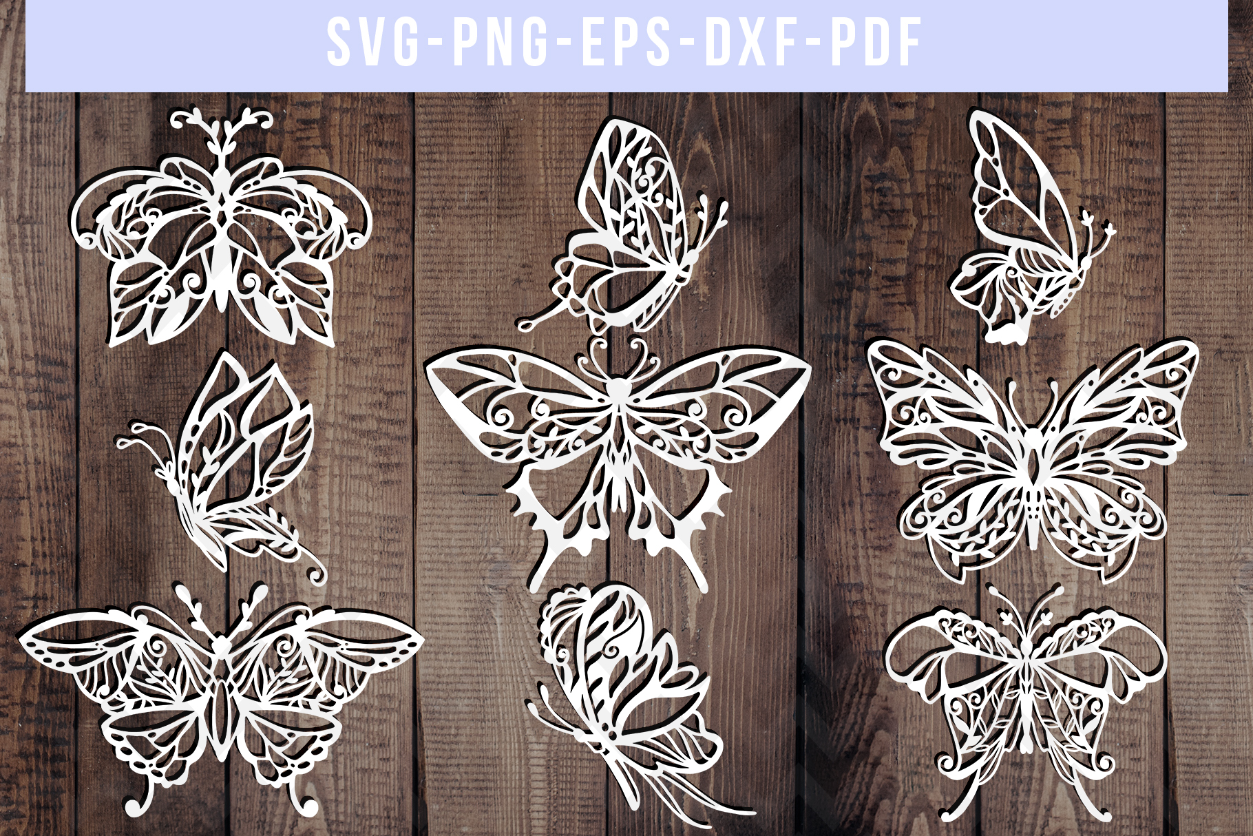 Bundle Of 9 Butterfly Papercut Templates Paper Art DXF PDF