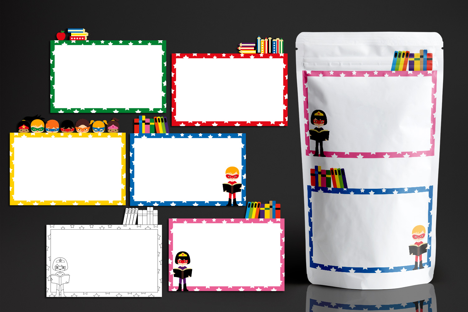 Superhero frames and signs illustrations bundle