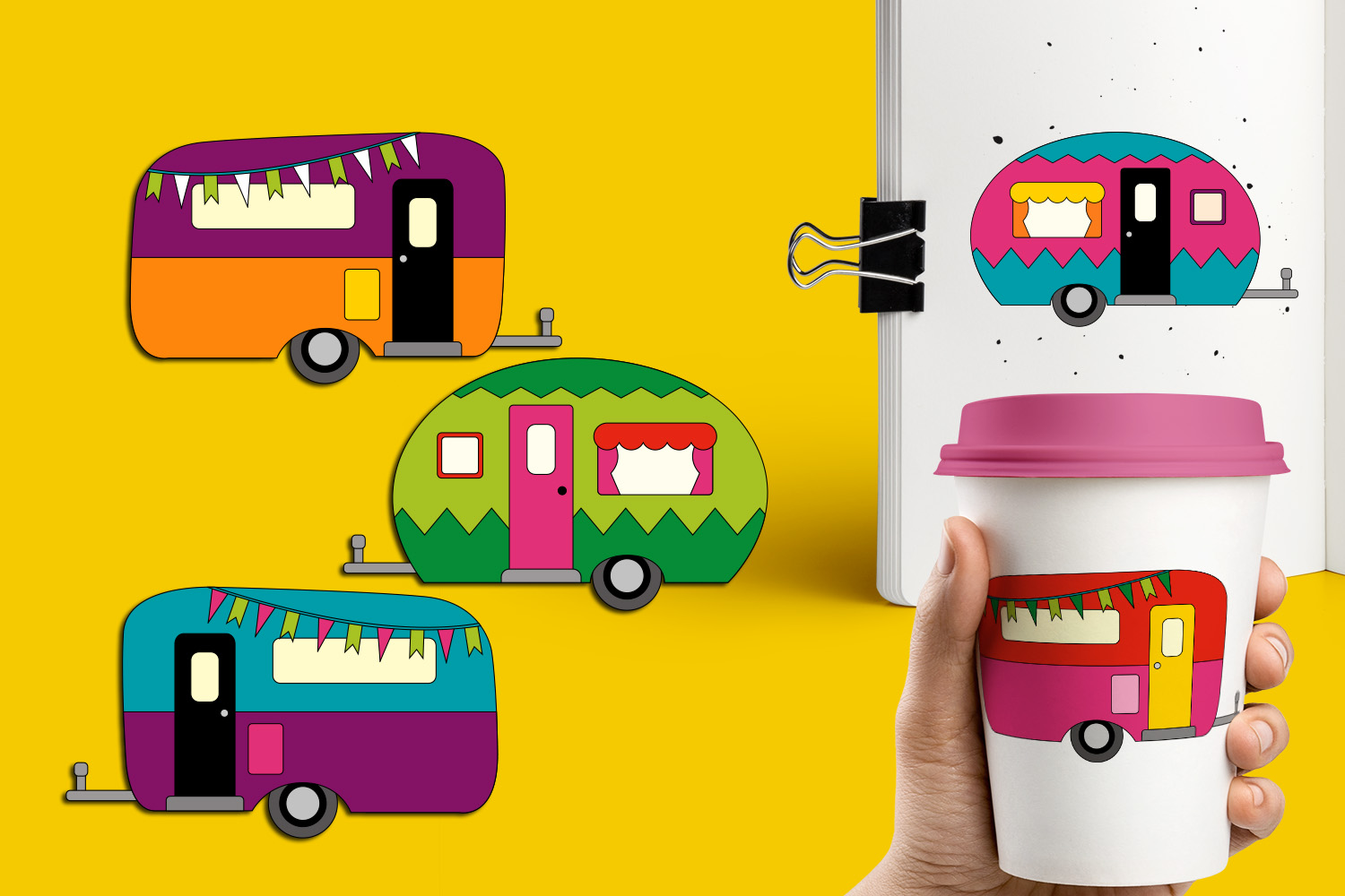 Happy Camper Illustrations - Camping Caravan Graphics (72748 ...